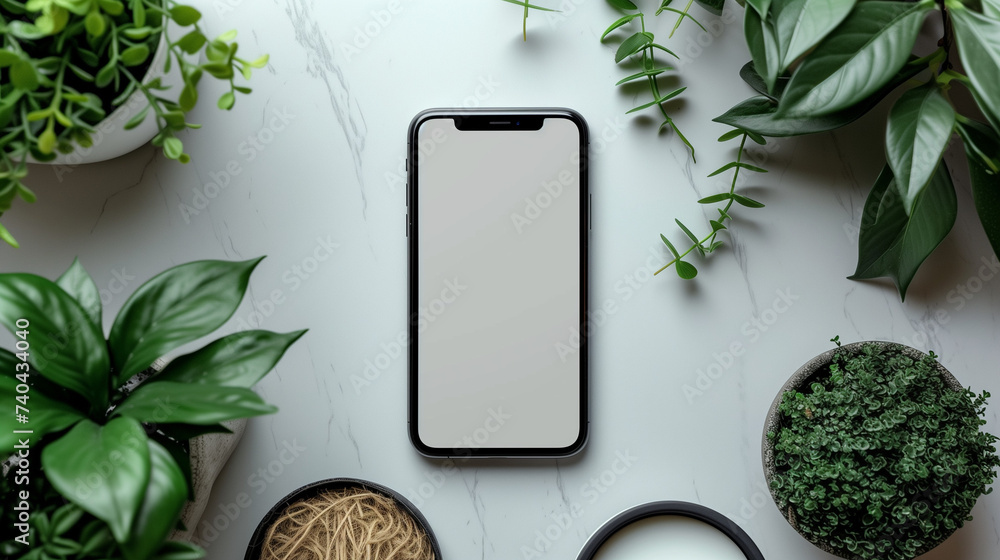 Picture a luxurious iPhone mockup nestled amidst nature, blending ...