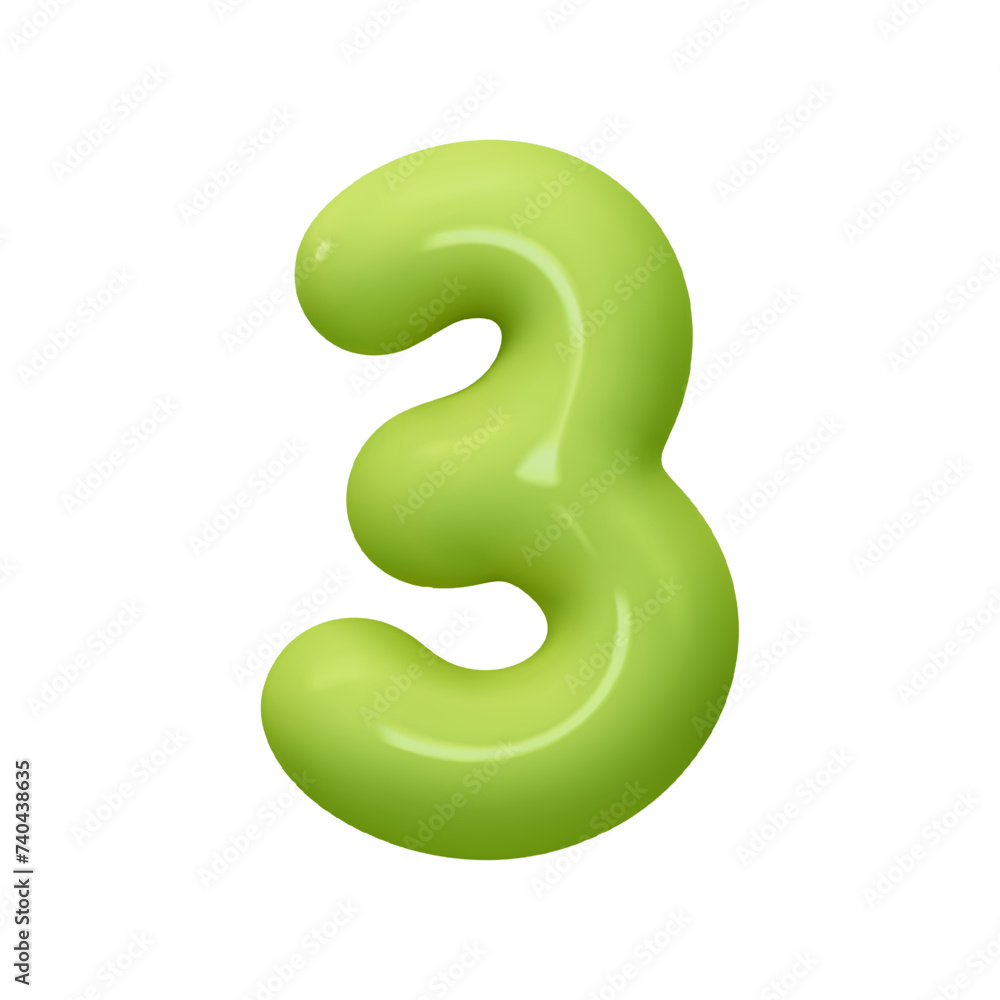 Vecteur Stock Number 3. Three Number sign green color. Realistic 3d ...