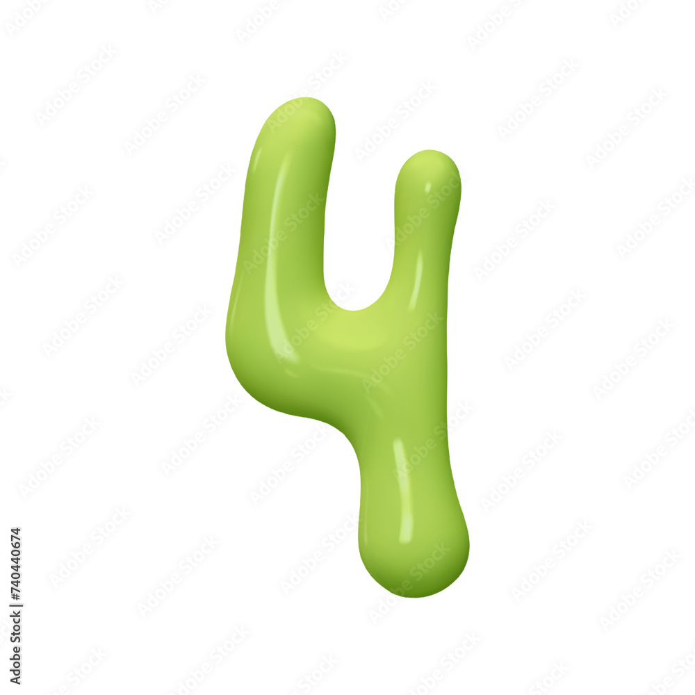 Number 4. Four Number sign green color. Realistic 3d design in cartoon ...