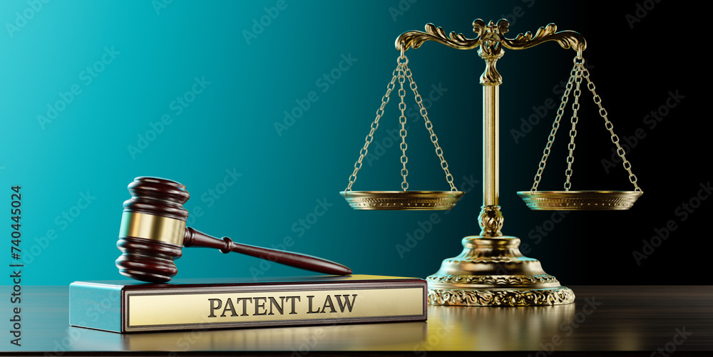 Patent Law: Judge's Gavel as a symbol of legal system and wooden stand ...