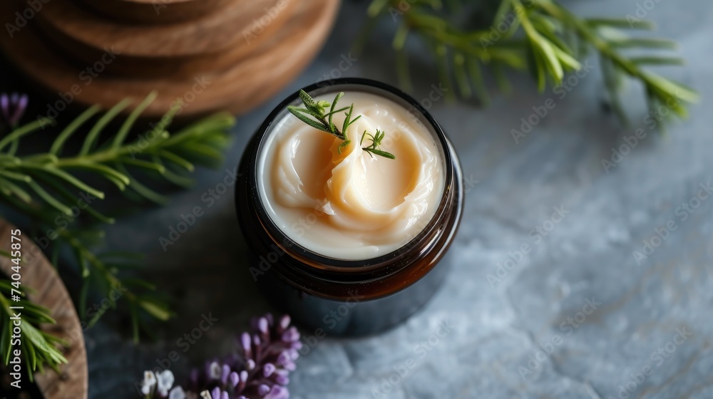 Top view of jar cosmetic waterless cream skincare with thick texture ...