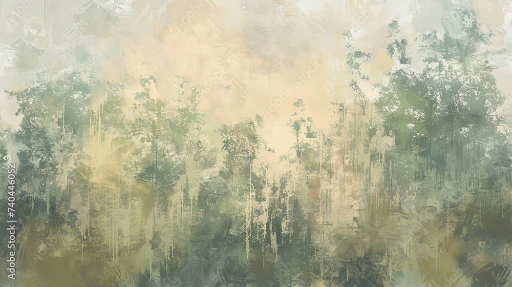 abstract oil painting of a forest landscape in spring, in the style of ...