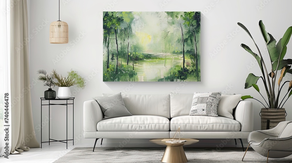 abstract oil painting of a forest landscape in spring, in the style of ...