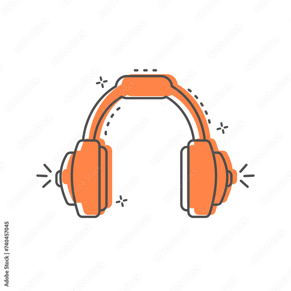 Headphone headset icon in comic style. Headphones vector cartoon ...