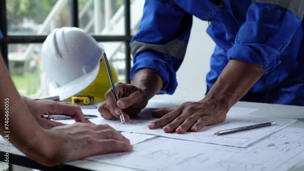 Architect designing house checking house plans engineering team working ...