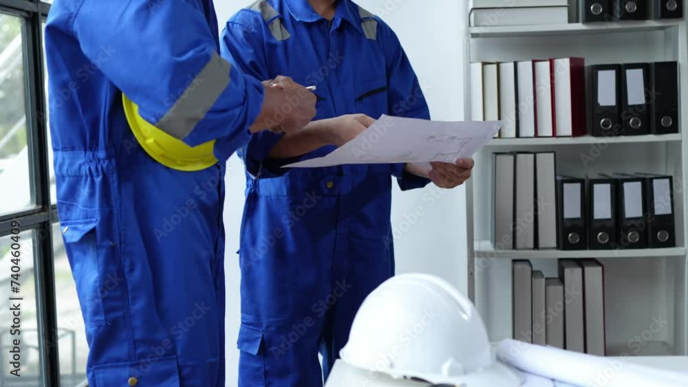 Architect designing house checking house plans engineering team working ...