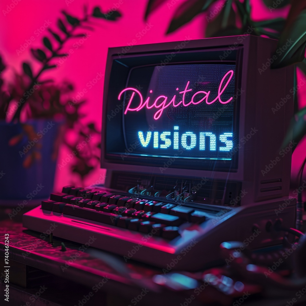 80s computer screen saying Hello 2024 year, cyber punk in pink and ...