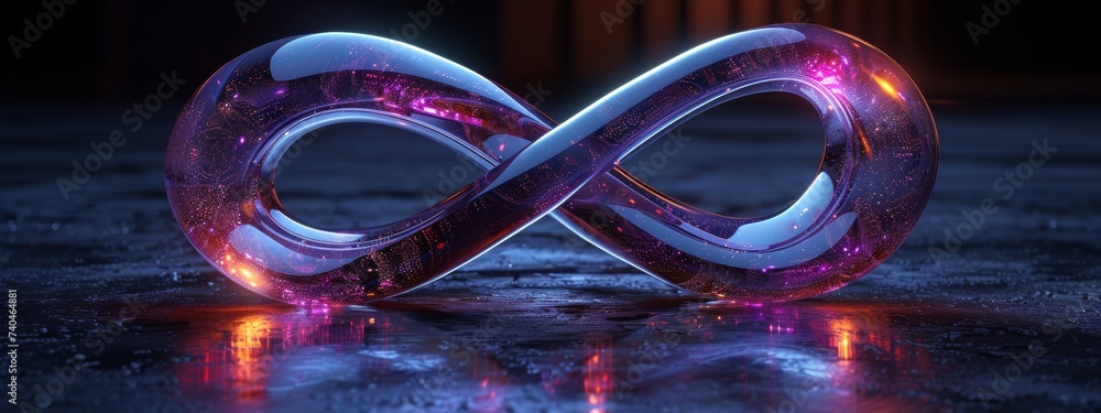 Neon symbol loop sign light background 3d line abstract infinite glow ...