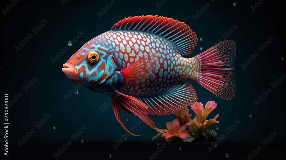 vector illustration of a mixed flowerhorn fish that has undergone ...