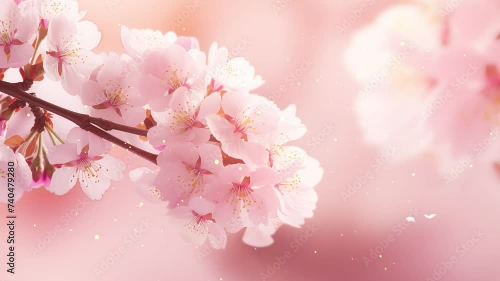 panoramic spring background with beautiful pink cherry blossom ...