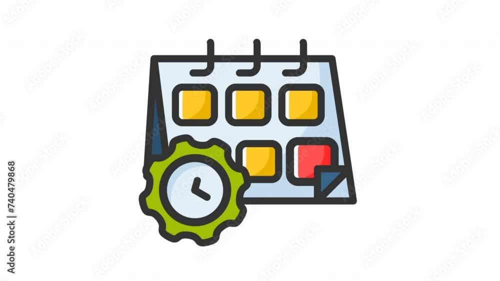 Animated time schedule with calendar, clock, and gear wheel. Perfect ...