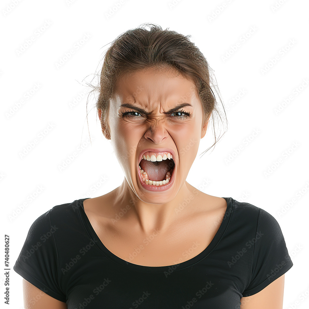 women anger expressions face isolated on transparent background Stock ...
