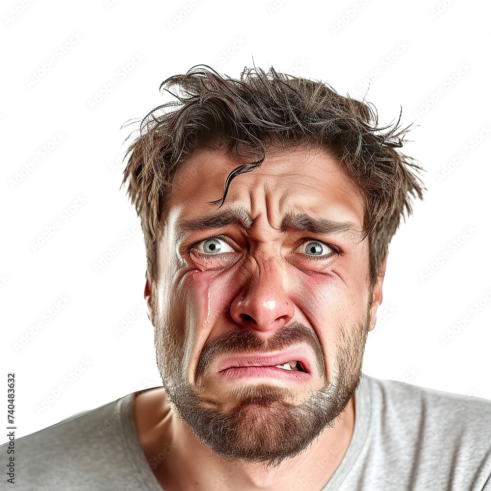 Men cry facial expressions face isolated on transparent background ...