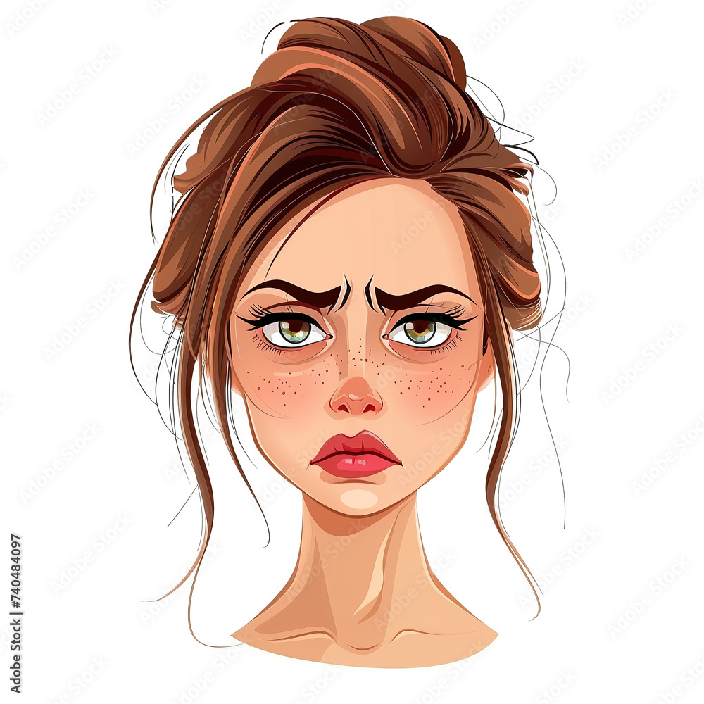 Women sad facial expressions isolated on transparent background Stock ...