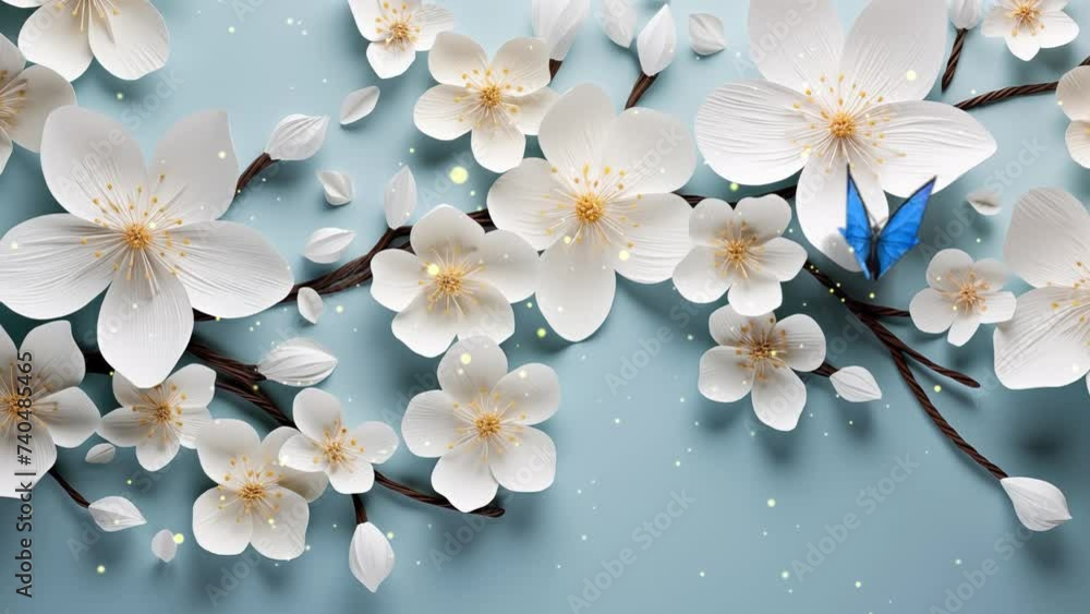 white flowers on paper background. seamless looping overlay 4k virtual ...