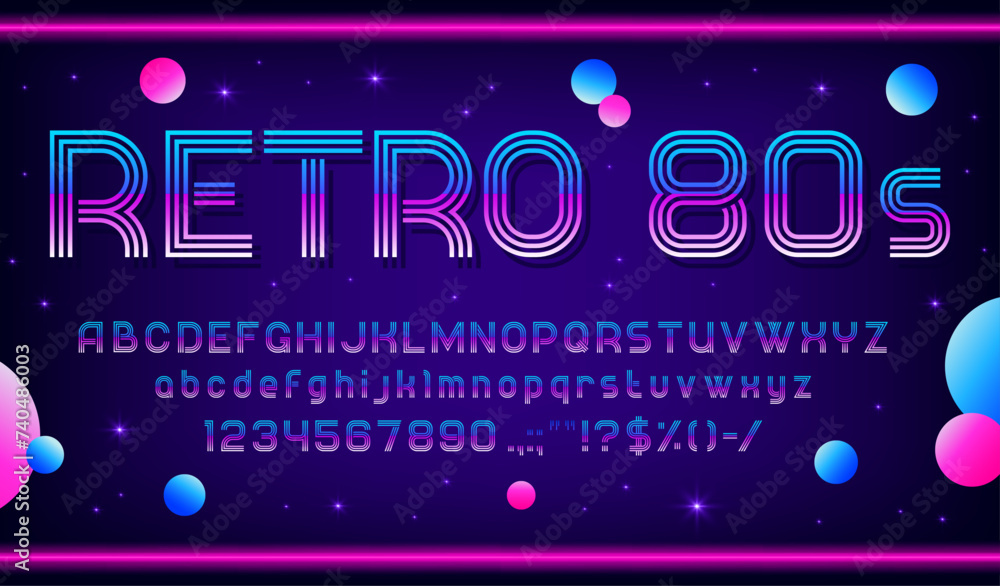 Disco music font, retro dj type, 80s typeface, English alphabet ...