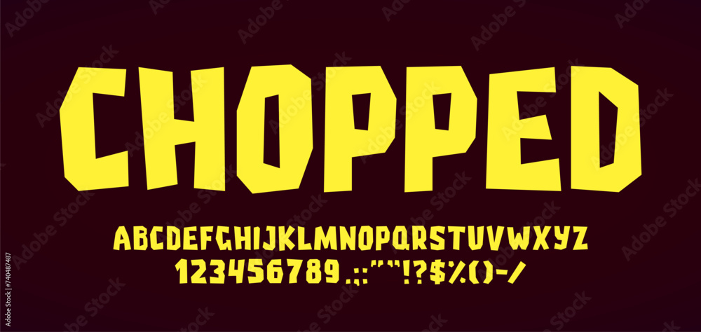 Rough fun font, cartoon cutout type or English alphabet for snack food ...