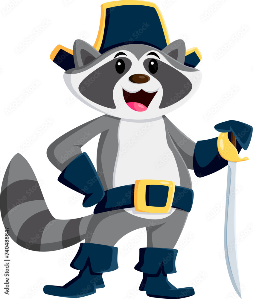 Cartoon raccoon corsair pirate animal character. Isolated vector ...