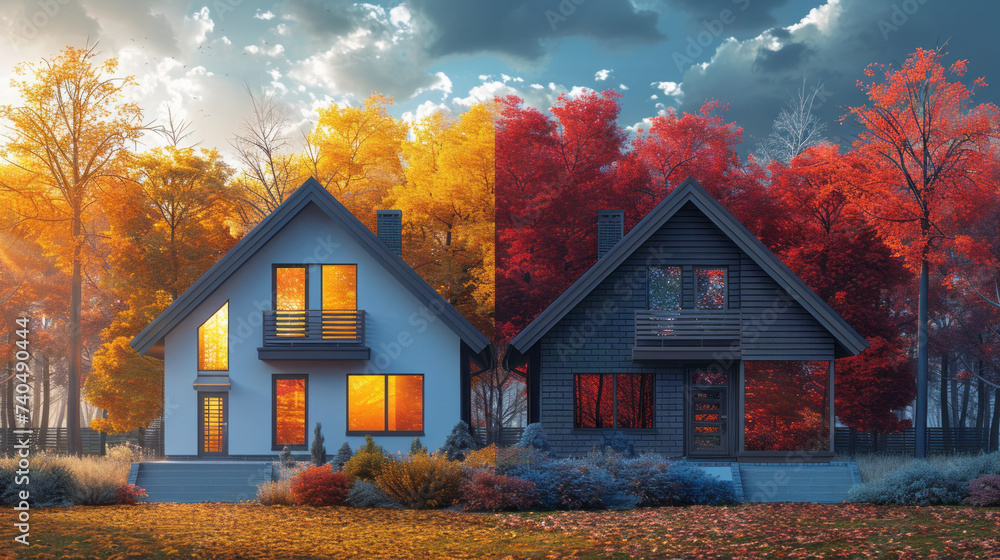 An infographic comparing two homes side by side: a traditional house ...