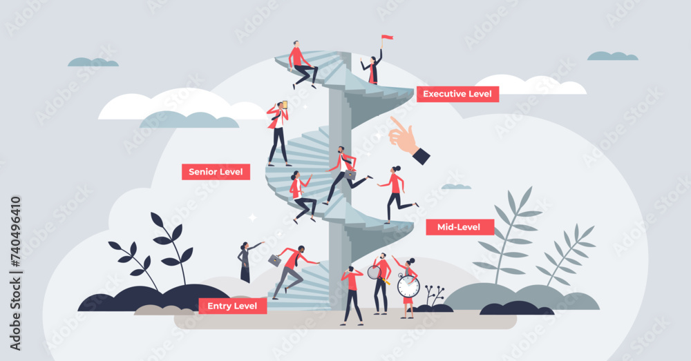 Career advancement and employee professional growth tiny person concept ...