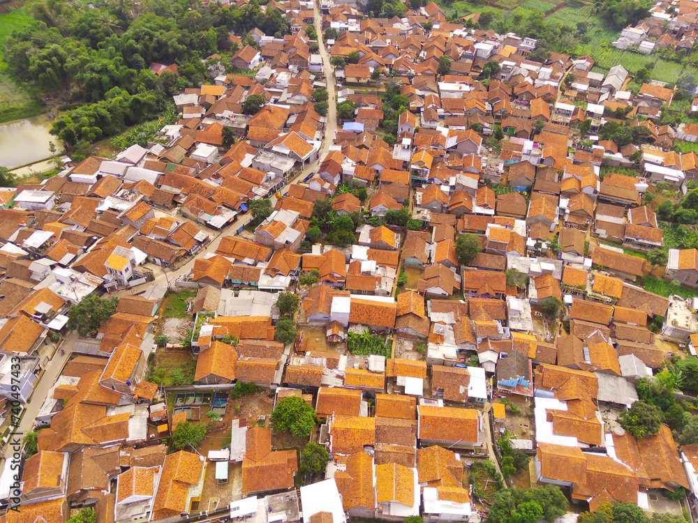 Aerial view of Highly Populated Area in Bandung City, capital of West ...