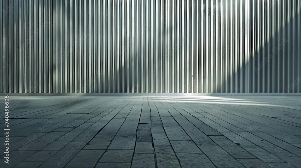 Exterior wall of warehouse made of aluminum sheet and paved road in ...