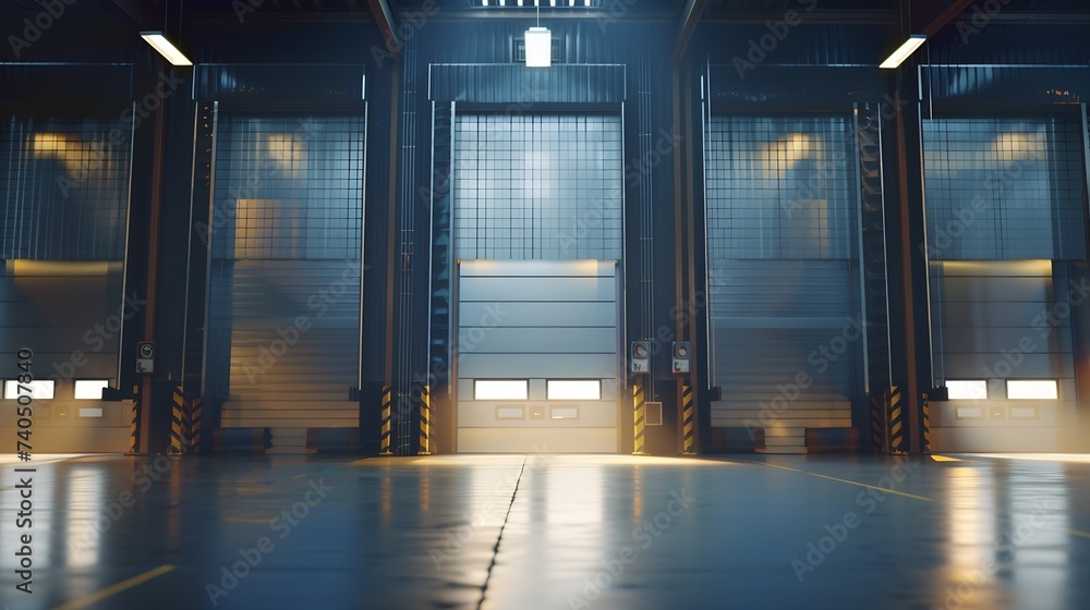 Sectional gates of the distributed center. Warehouse gate for loading ...