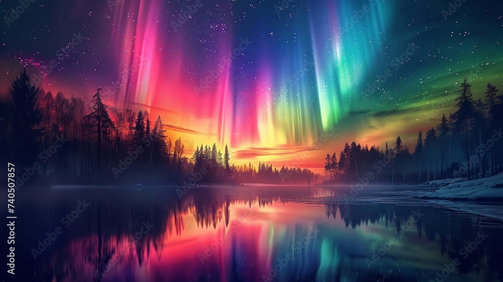 Colorful night jungle background, a small clearing in the heart of the ...