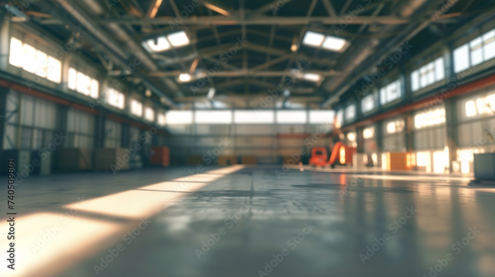 Warehouse interior blurred. Empty warehouse without anyone. Old ...