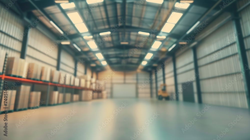 Warehouse interior blurred. Empty warehouse without anyone. Old ...