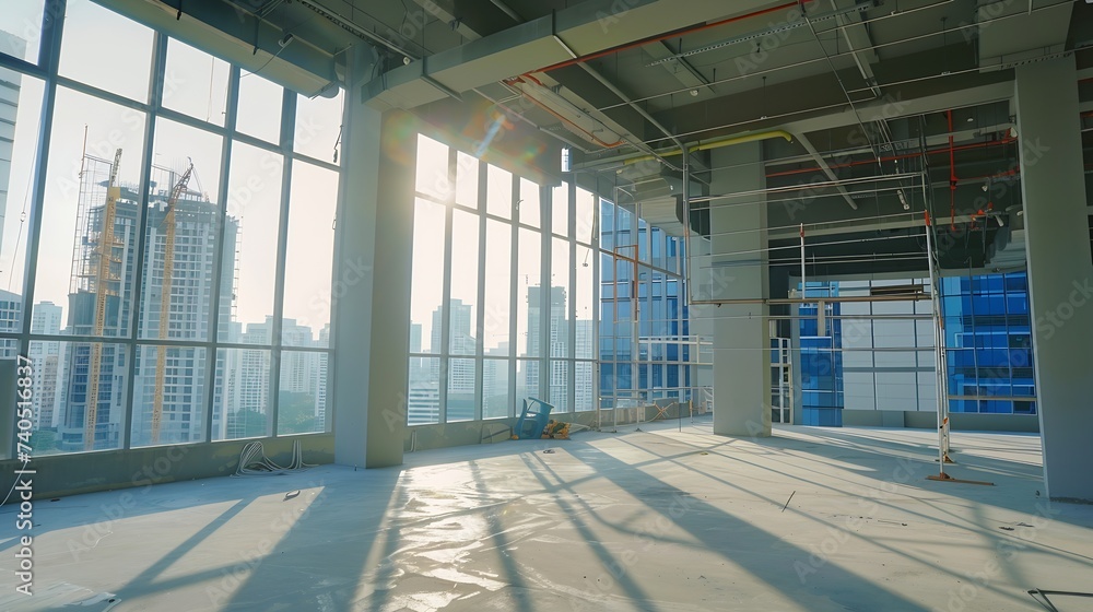 empty loft, construction site on the high rise building in bangkok ...