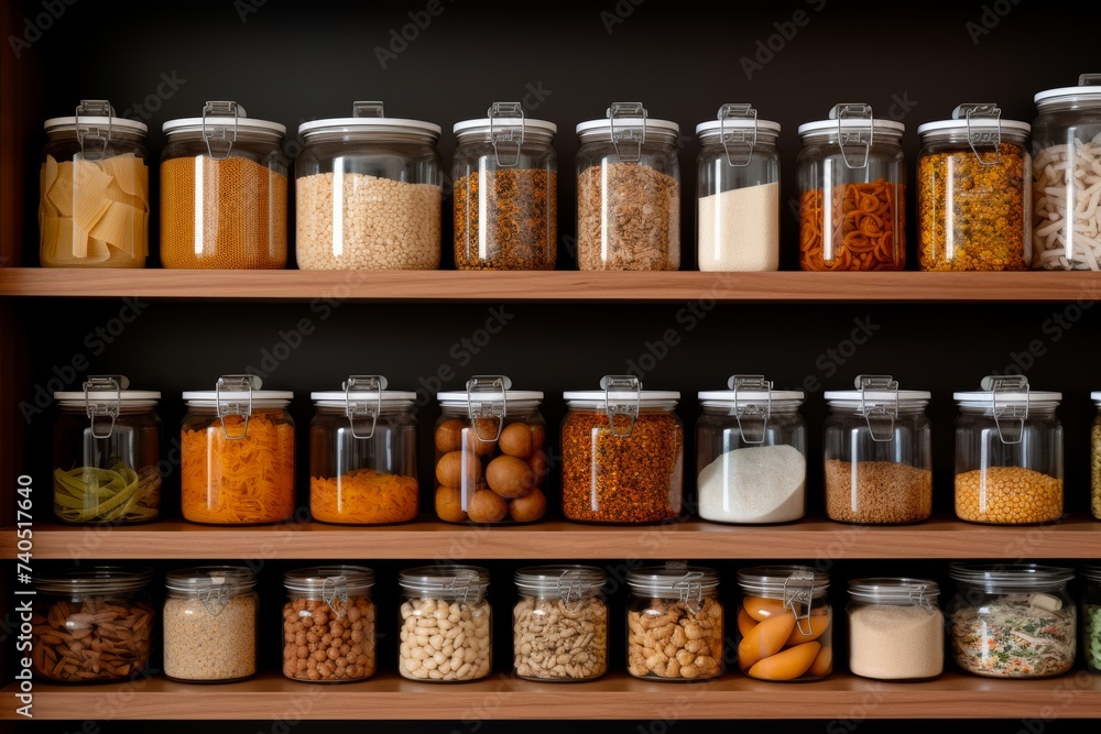 Photography of a neatly organized pantry stocked with a variety of ...