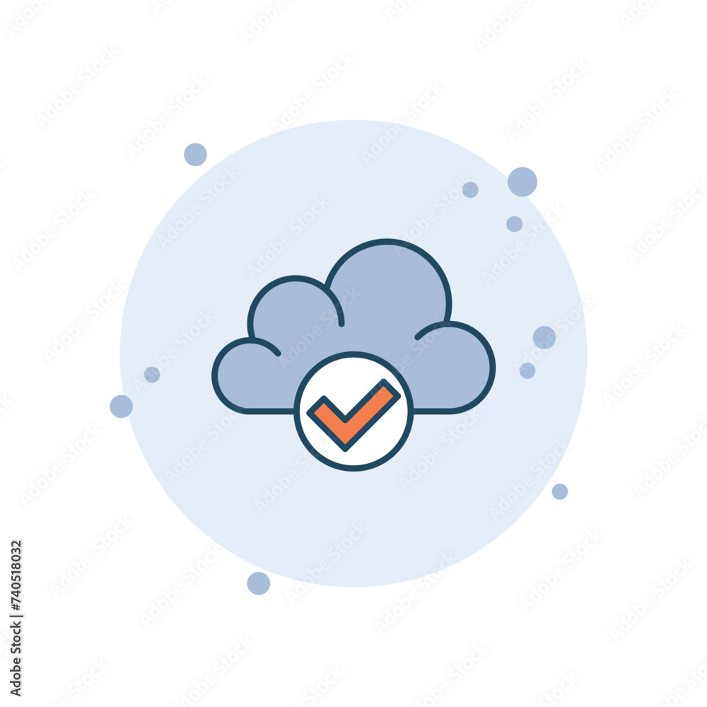 Cartoon cloud service icon vector illustration. Cloud with checkmark on ...