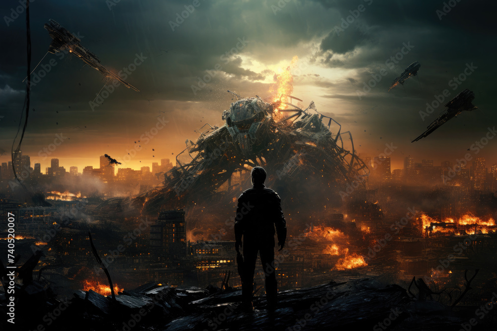 War between robots and people. Frost War. Destruction. Destruction of ...