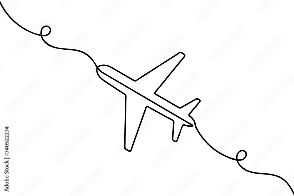 Airplane one line drawing continuous outline vector art illustration ...