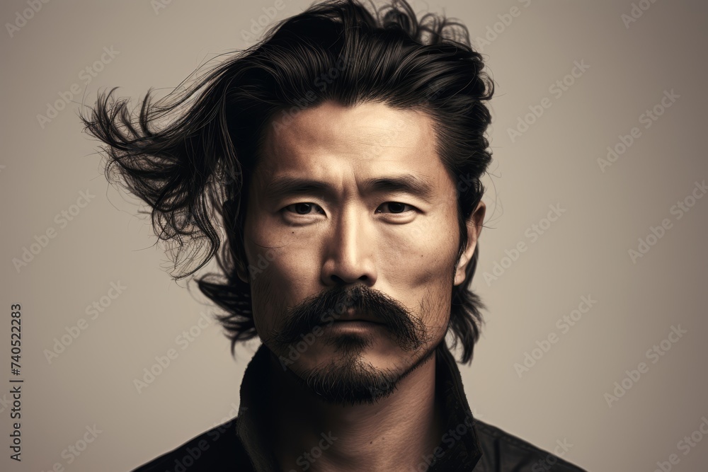 Portrayal featuring the bold and expressive goatee and sideburns of an ...