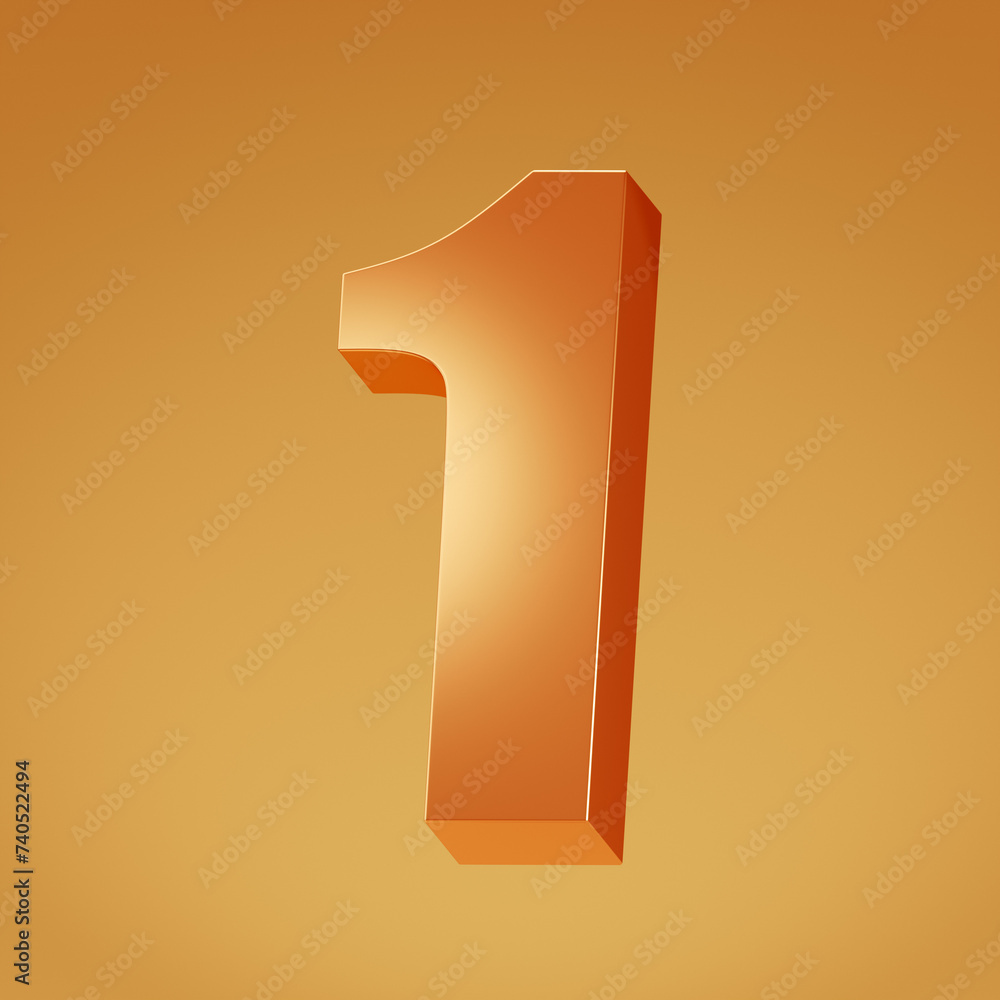 Gold number one 3d symbol on golden background award with 1 letter sign luxury first icon or 1st ...
