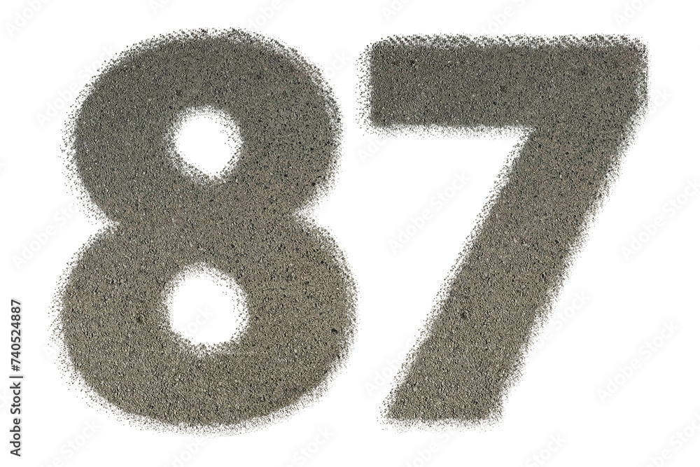 The shape of the number 87 is made of sand isolated on transparent ...