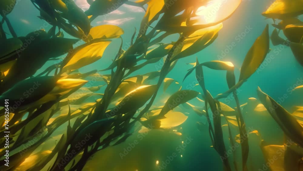 Vidéo Stock a large group of vibrant green seaweed floating on the ...