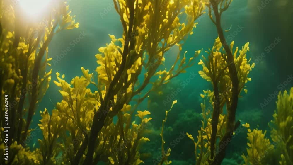 a lively group of seaweed swaying in the underwater currents of a ...