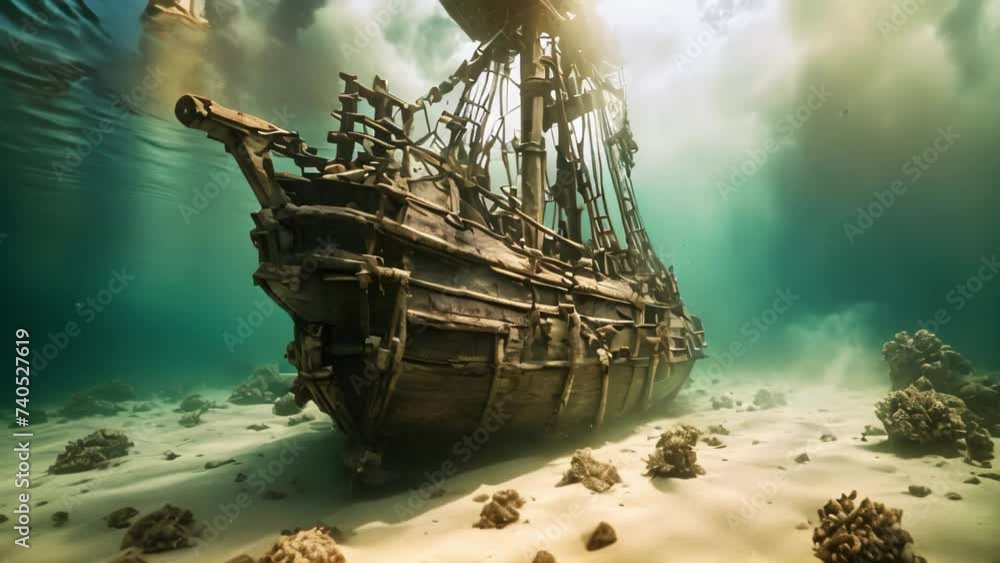 Explore sunken pirate ship ocean depths mysterious view, An underwater ...