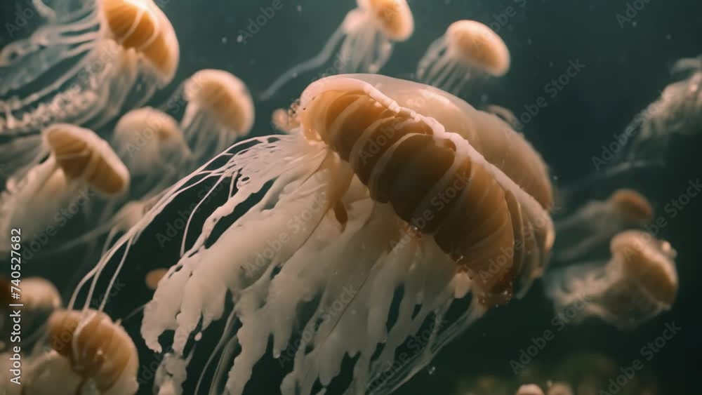 Multiple jellyfish gracefully swim in an aquarium, showcasing their ...