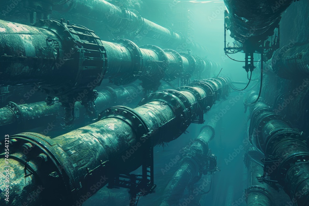 A multitude of pipes piled together can be seen submerged in the water ...