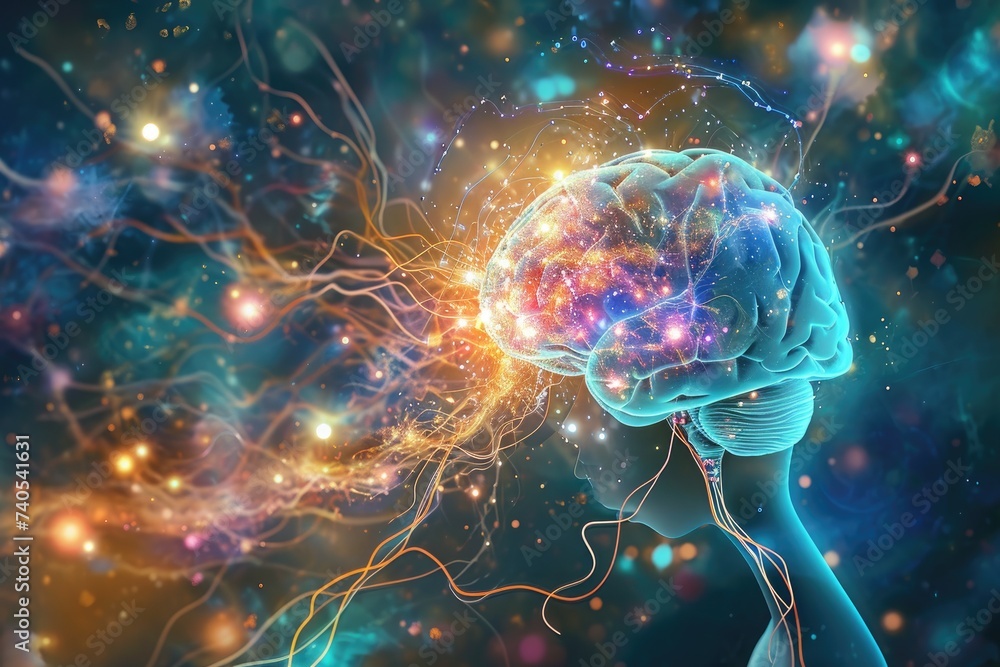 A close-up of a persons head with a clearly visible brain in the middle ...