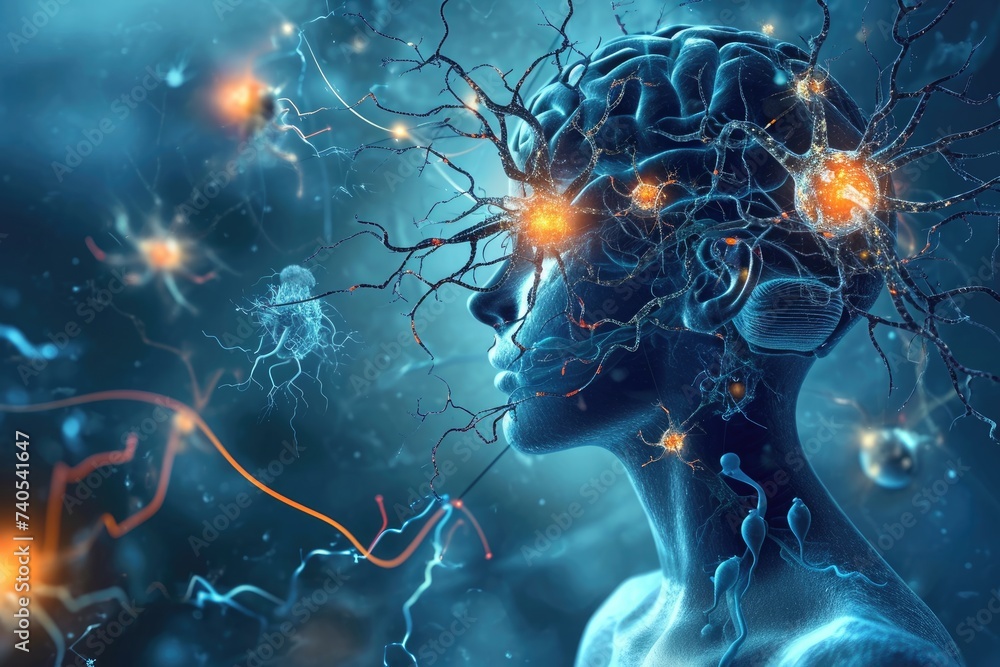 A photograph capturing a man whose head is adorned with multiple ...