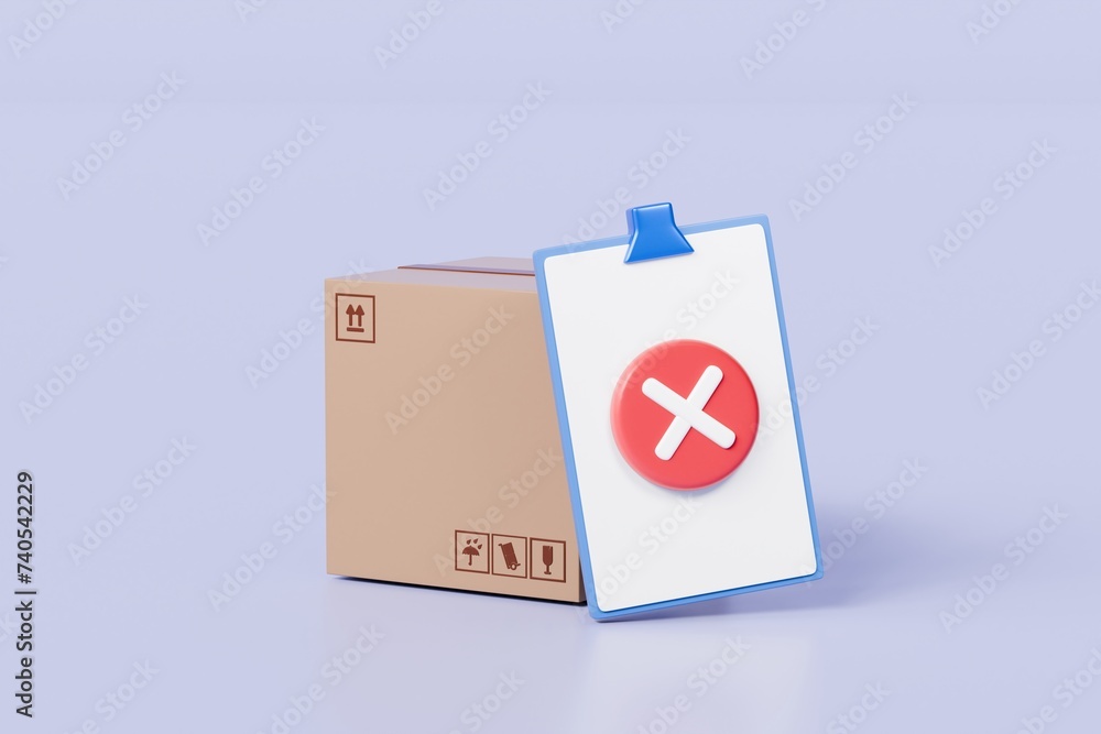 3D Cardboard box and clipboard with products order delivery failed ...
