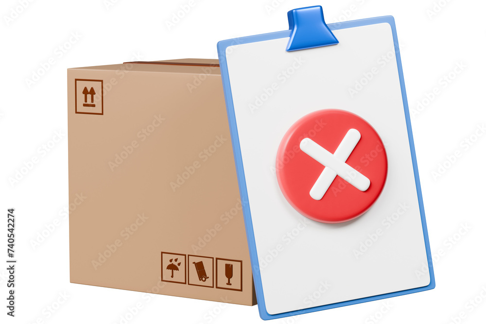 3D Cardboard box and clipboard with products order delivery failed ...