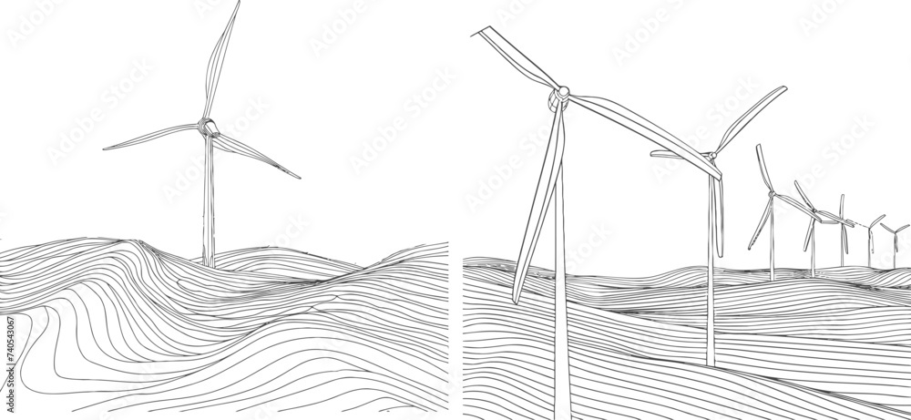 Wind energy in continuous line art drawing style Stock Vector | Adobe Stock