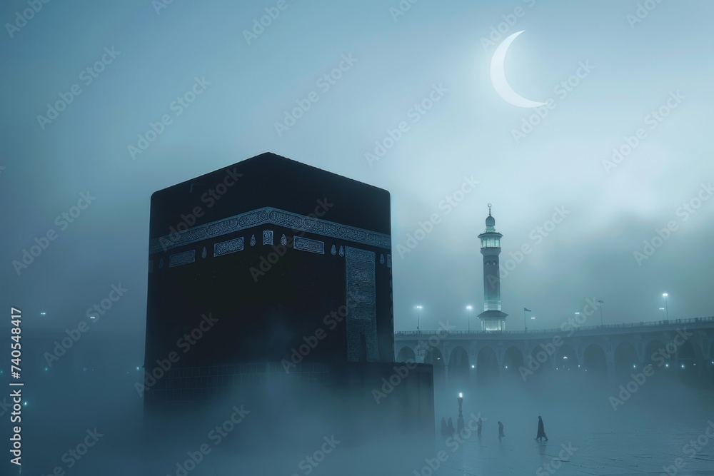 photorealistic image of the Kaaba, a cubical structure located in the ...