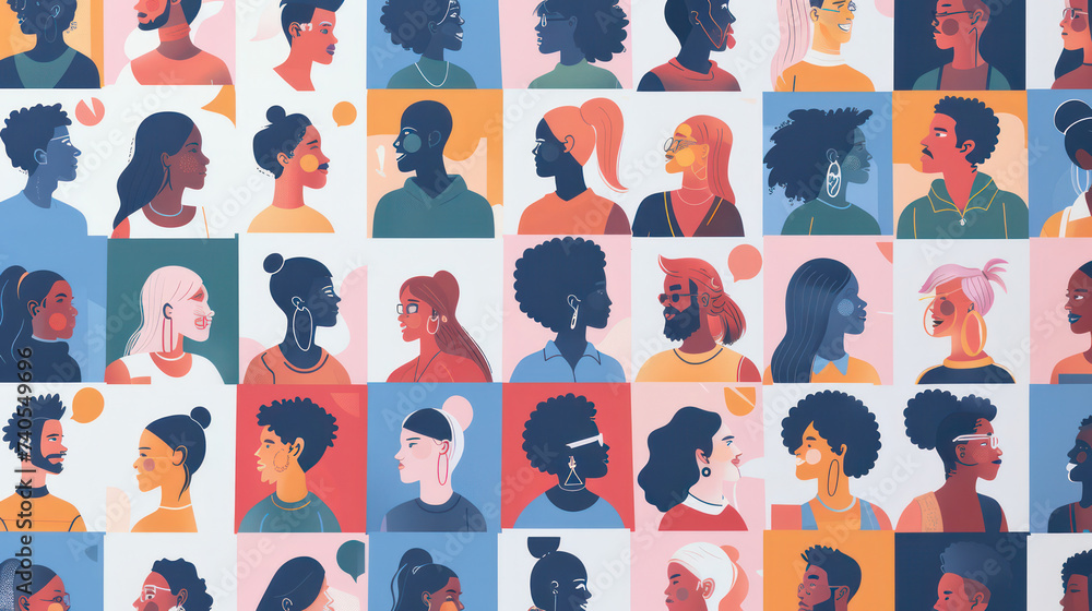 Vector illustration of a multi-ethnic and multi-generational group of ...